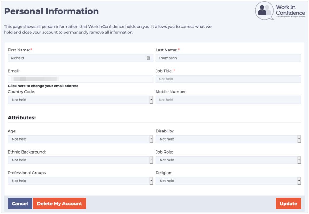 Viewing and Changing your Personal Information – WorkInConfidence Support