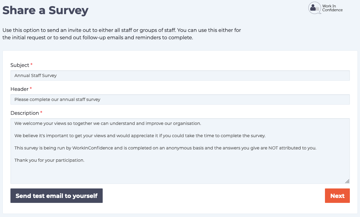 Sending a Request to Complete a Survey to Registered Users ...